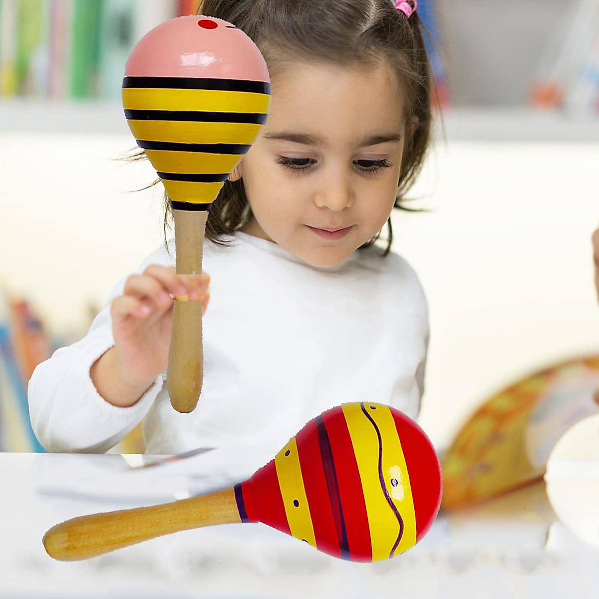 Darovly 6Pcs Fiesta Wooden Maracas(Random Color) + 2Pcs DIY Wood Maracas Unfinished Hand Painted Maracas for Painting Craft Mexican Fiesta Cinco De Mayo Party Carnival or Gifts(7.87Inch/20CM)