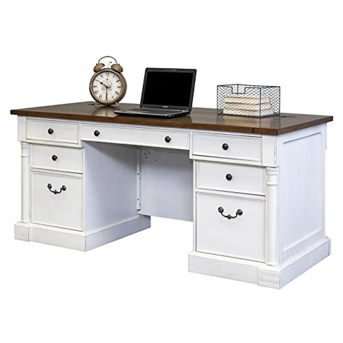 Martin Furniture Durham Double Pedestal Executive Desk, White