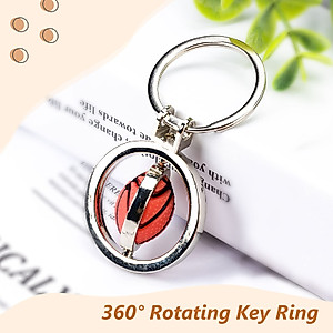 ISKYBOB 2 Pack Creative Rotating Basketball Keychain, Metal Pendant Key Ring Keyfob Gift