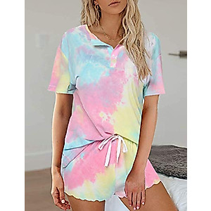 Ekouaer Tie Dye Pajamas Set Womens Loungewear Sleepwear 2 Piece PJ Sets