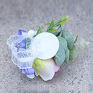 Abbie Home Lavender Rose Wedding Bouquet - White Rose Peony Bridal Holding Flower with Lace Bow tie Decoration for Garden Wedding (Set 617)