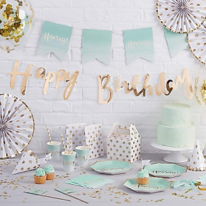 Ginger Ray Gold Foiled Mint Ombre Hooray! Party Paper Cups x8 - Pick and Mix