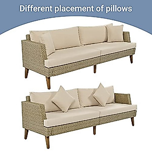 6-Piece Patio Sectional Set Outdoor Rattan Sofa Set With Double Cushions and Coffee Table, Brown Wicker Outdoor Sofa with Cushions & Wood Table Top and Wood Legs, All-Weather PE Wicker Couch Set