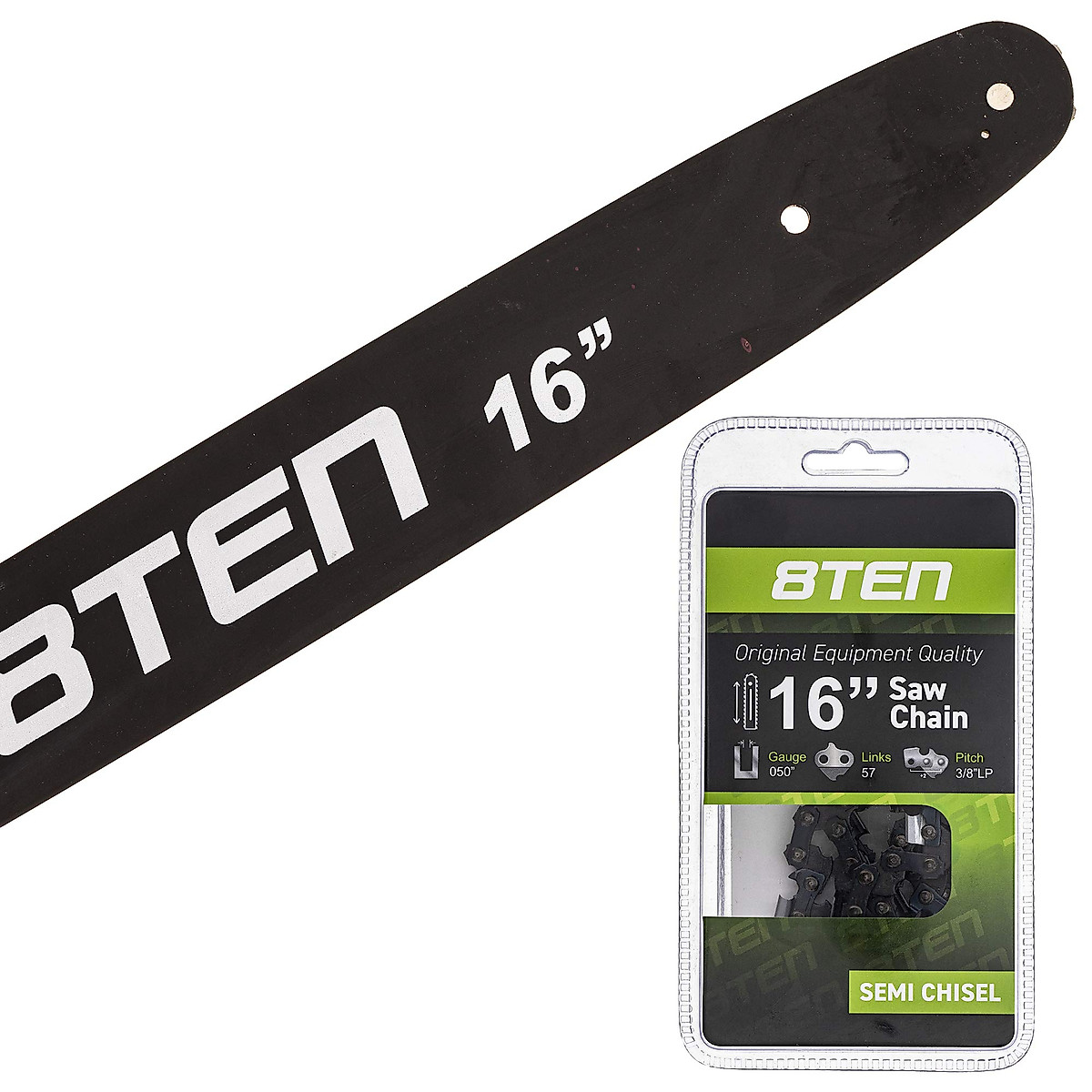 8TEN Chainsaw Guide Bar and Chain For Husqvarna Echo Poulan 3516AVX 91VXL057G 160SDEA041 16 inch .050 .375 57DL