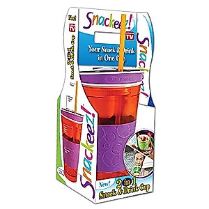 Snackeez Travel Cup Snack Drink in One Container 16oz (Orange/purple) One Single Pack
