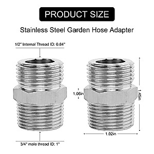Stainless Steel Garden Hose Adapter Convert to x 3/4" Male NPT SUS304 Hose Connector Garden Hose Fitting-2Pack