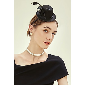 BABEYOND Mini Top Hat Fascinator Headband Feather Top Hat for Derby Tea Party Black