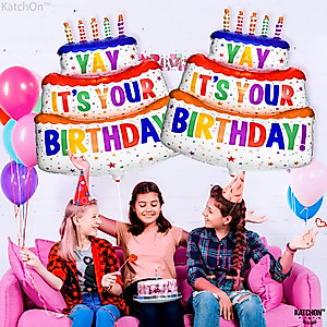 KatchOn, Giant Happy Birthday Balloon - 40 Inch, Pack of 2 | Happy Birthday Printed Balloons | Yay Balloon for Happy Birthday Decorations | Happy Mylar Birthday Balloons, Rainbow Birthday Decorations