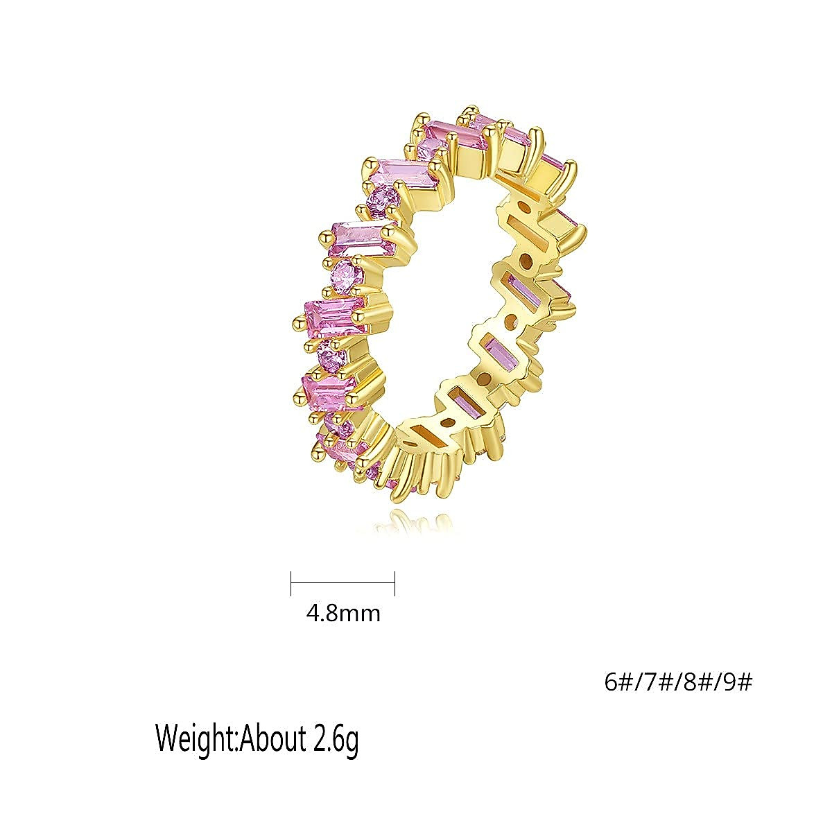 TEEMI-Eternity 18K Gold Plated Pink Cubic Zirconia Emerald Cut Eternity Ring Band Bling Ring (9)