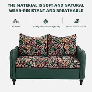 J.C.UP 53" Loveseat Sofa,Small Couches for Living Room,Mid Century Modern Love Seat Couch,2 Seat Small Couches for Small Spaces with PU Leather,Comfy Upholstered Sofa Couch for Bedroom,(Green,Beige)