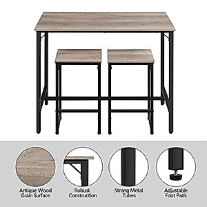 Yaheetech 3 Piece Bar Table Set, 47.5” Industrial Dining Table Set, Counter Height Table with Bar Stools Set of 2, Kitchen Breakfast Table and Chairs for Dining Room, Living Room, Apartment