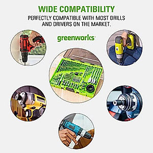 Greenworks 90 Piece Black Oxide Drilling and Driving Bit Set with Modular Case for Wood, Metal, Plastic, and Masonry,3X Longer Life,135° Split Point,Precision-Milled