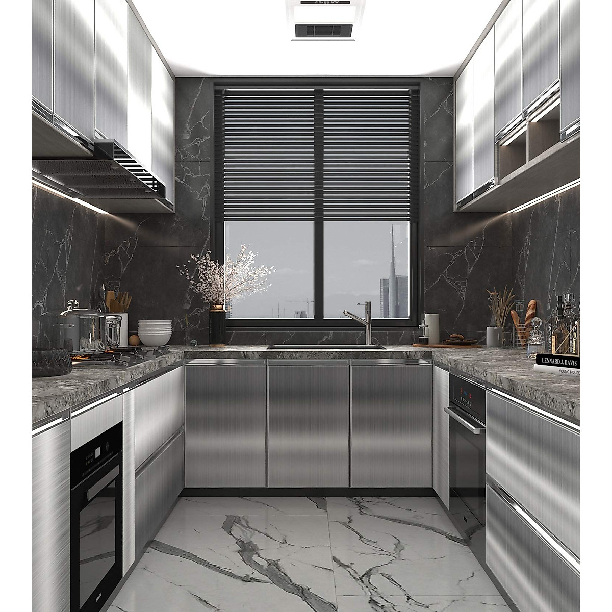 BAYYA Extra Wide Silver Stainless Steel Textured Countertop Contact Paper Vinyl Self-Adhesive Wallpaper Shiny Thicker 157x31.5inch Waterproof,Oil-Proof,Heat-Resistant Metal Look Stickers for Kitchen