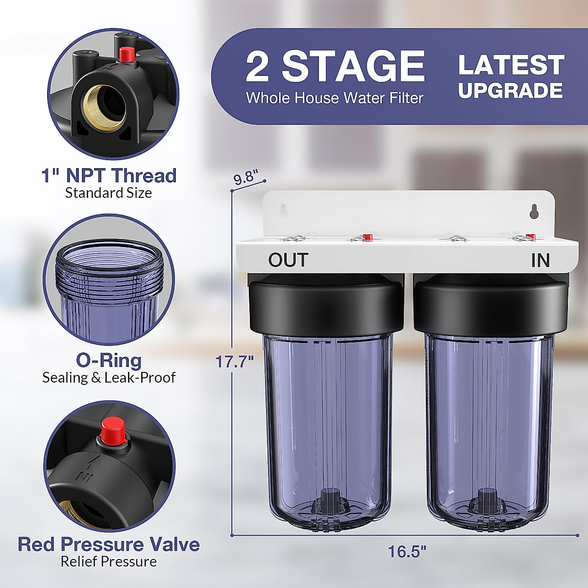 SimPure Whole House Water Filter System - Clear 2-Stage Filtration