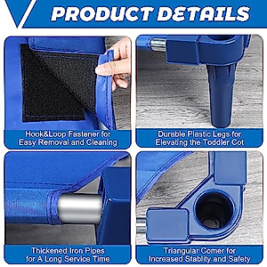 Leinuosen Stackable Daycare Cots for Kids, 47" L x 22" W Portable Toddler Nap Cot for Sleeping, Portable Bed for Preschool Classroom Furniture Ready to Assemble for Sleep (Blue, 12 Pcs)