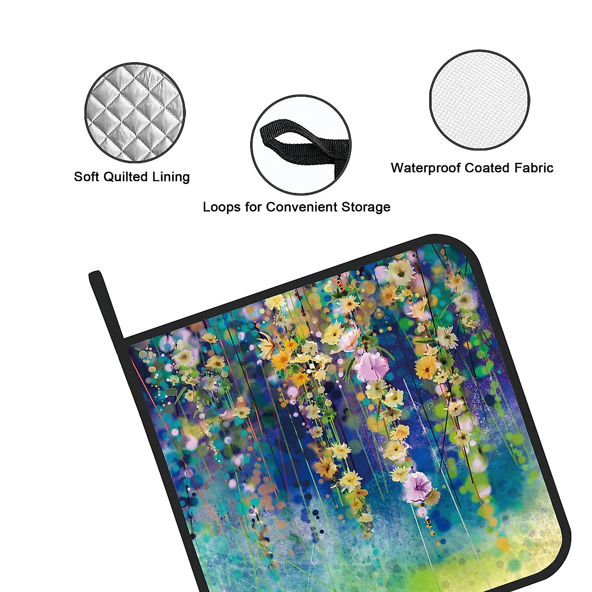 Abstract Floral Watercolor Painting Pot Holders Set of 2 Kitchen Heat Resistant Potholder for Microwave Cooking Baking Oven End Dishes and BBQ