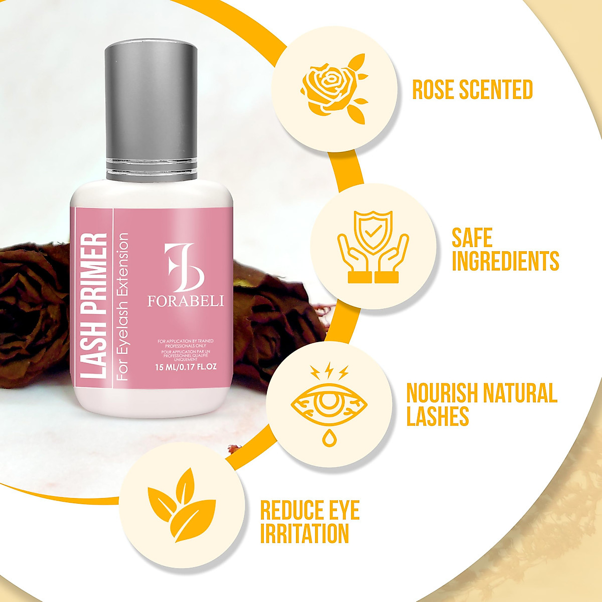 Forabeli Lash Primer 15ml - Boosts Adhesion, Improves Bond Retention, Ideal for Individual and Natural Lashes, Semi-Permanent Eyelash Extension Supplies