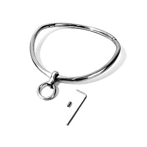 16" Locking Eternity Collar 8mm Satin Stainless Curved Neck Choker Collar w/Ring