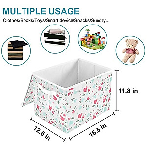 CaTaKu Hearts Leaves Storage Bins with Lids and Handles, Fabric Large Storage Container Cube Basket with Lid Decorative Storage Boxes for Organizing Clothes