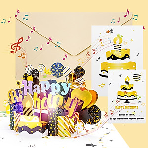 OPOWIS Light & Music Birthday Cards, 3D Blowable Candle Pop Up Cards with Cheers Sound, Plays Song 'HAPPY', Musical Happy Birthday Greeting Card for Women, Men, Kids