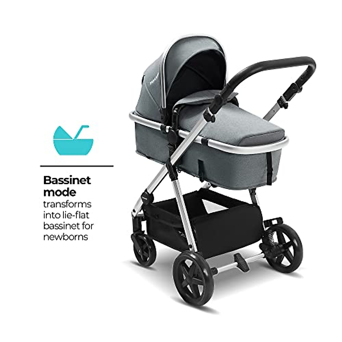Mompush Meteor 2 Baby Stroller 2-in-1 with Bassinet Mode - Compatible with Major Infant Car Seat, Adapter Included - Stable Bassinet Stroller Combo, Full-Size Baby Strollers for Family Outings