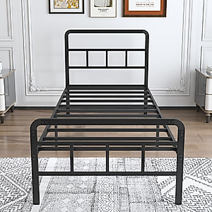 HOBINCHE Twin Size Metal Bed Frame with Headboard and Footboard, 14 Inch Black Heavy Duty Mattress Foundation with Steel Slat Support, No Box Spring Needed, Noise Free