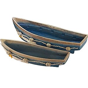 Konjouror Wooden Boat Tray Display, 2 Pack Blue Boat Model Decoration, Nautical Beach Ocean Decor