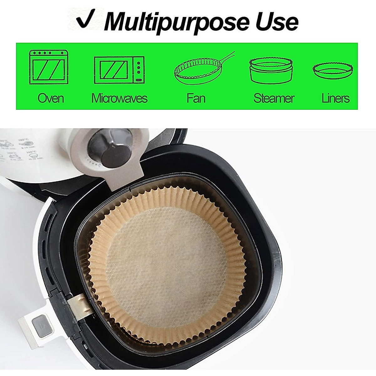 100PCS Air Fryer Disposable Paper Liner, Cooking Paper for Air Fryer, Non-Stick Air Fryer Liners, Baking Paper for Air Fryer Oil-proof, Food Grade Parchment for Baking Roasting Microwave