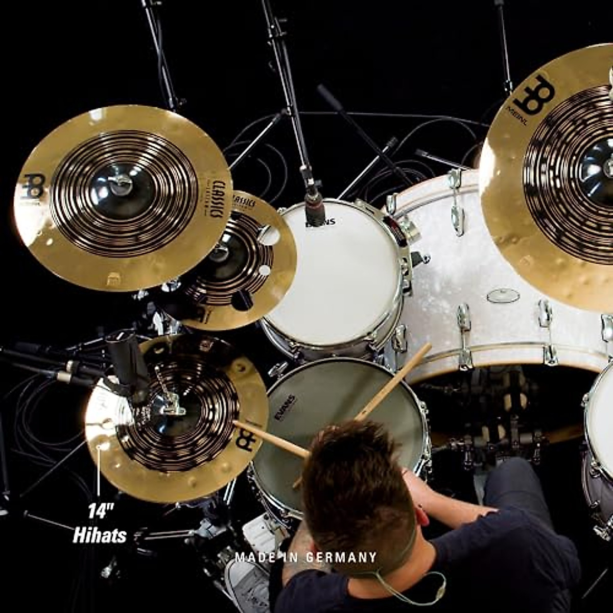 Meinl Cymbals Classics Custom Dual 14" Hihat Cymbal Pair for Drum Set, Dark/Brilliant — Made in Germany — B12 Bronze, 2-Year Warranty, (CC14DUH)