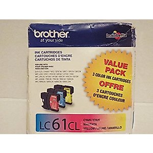 Brother LC61CL 3-Pack Ink Cartridge, 500 Page-Yield, Cyan Magenta Yellow