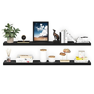 Ballucci Floating Shelves for Wall, 60" Wood Wall Shelf Set of 2, with Invisible Brackets for Bathroom, Living Room, Bedroom, Kitchen, Nursery, 8" Deep, Black