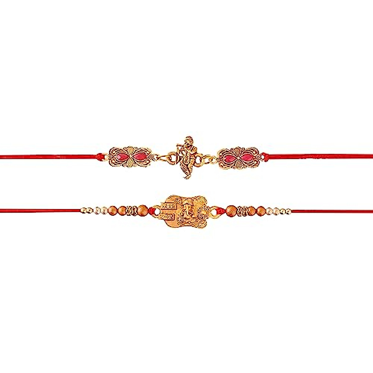 Eximious India Set of 2 Rakhi For Brother With Card Antique Gold Finsh Ganesha and Krishna Pendant For Raksha Bandhan Designer Rakhi Thread for Bhaiya