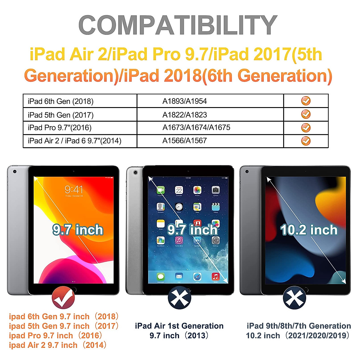 BRAECN Silicone Case for iPad 9.7 Inch 6th/5th Generation, iPad Pro 9.7, iPad Air 2, Triple Protected Rugged Cover with Stable Kickstand/Hand Grip/Pencil Holder/Shoulder Strap for Kids-Navy+Blue