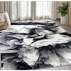 Abani Rugs Modern 5'3"x7'6" Black & White Floral Swirl Area Rug - Contemporary Geometric 3D Rug, Arto Collection