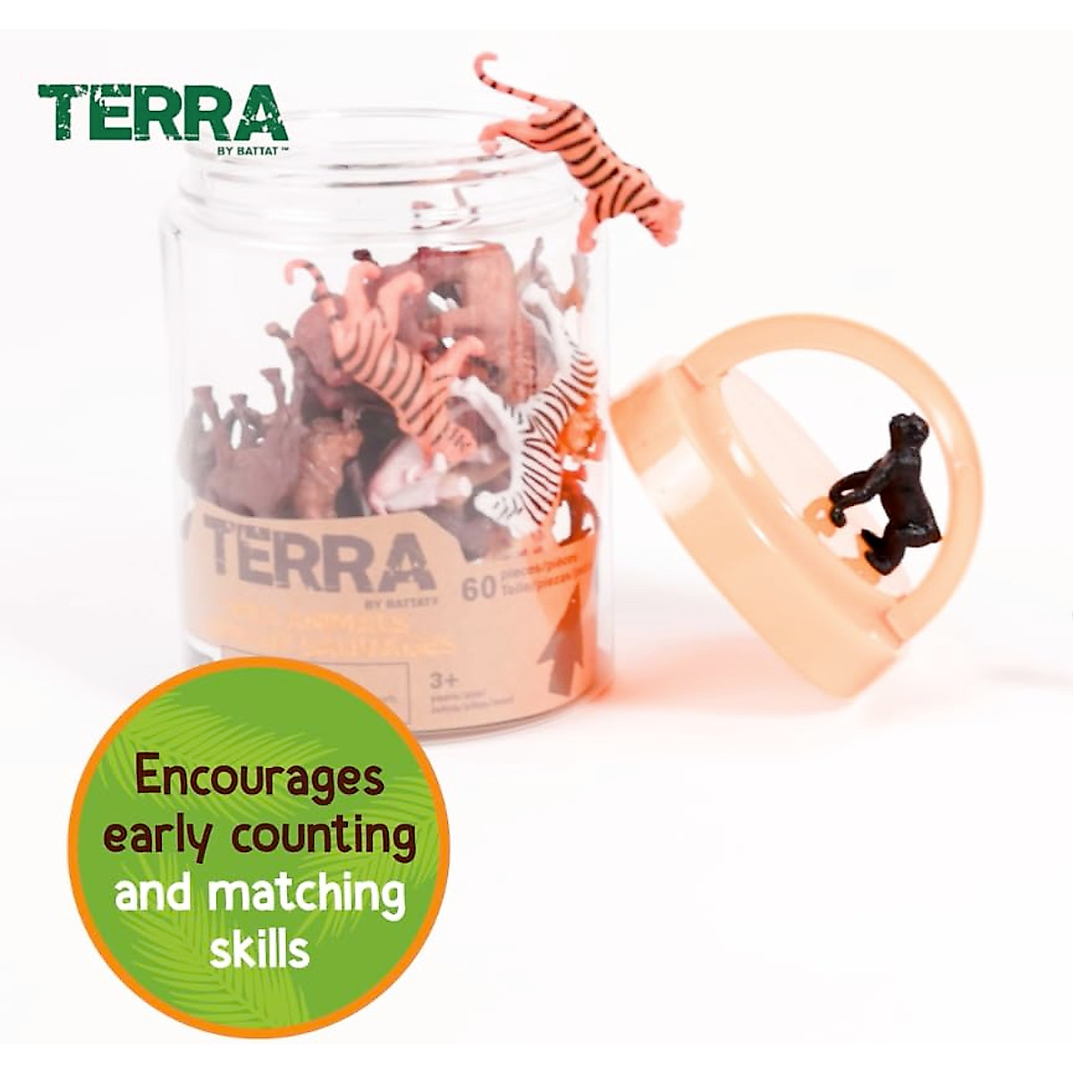 Terra by Battat – 60 Pcs Wild Creatures Tube – Realistic Mini Animal Figurines – Lion, Hippo, Tiger, Bear & More Safari Animals – Plastic Educational Toys for Kids and Toddlers 3 Years +