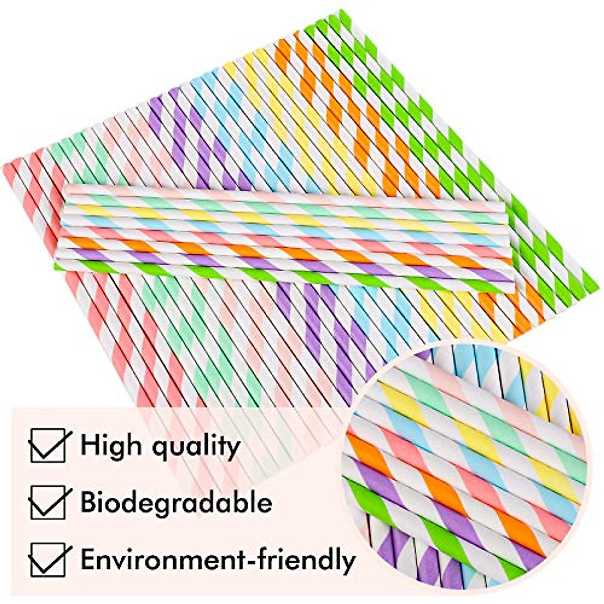Cooraby 200 Pieces Easter Colors Paper Straws Easter Biodegradable Drinking Stripe Theme Paper Straws for Wedding Supplies, Party Favors, 8 Colors