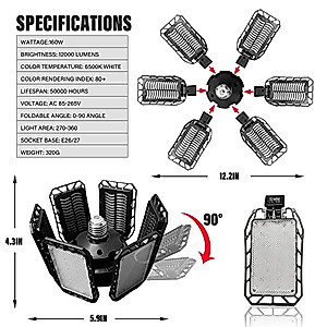 XFZM Detachable Led Garage Light, Versatile Garage Led Ceiling Light for Garage, Basement, Barn,Warehouse Garage Light Fixture (watts, 160)