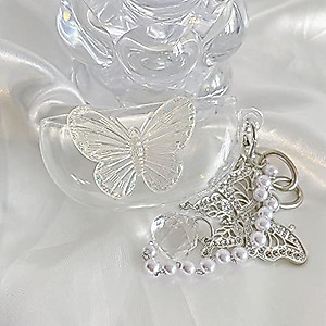 HENJI Case for Beats Studio Buds, 3D Cute Butterfly Astronaut Protective Cover with Keychain, Transparent Earphone Protective Case for Beats Studio Buds Charging Box, Gift for Girls Women (Butterfly)