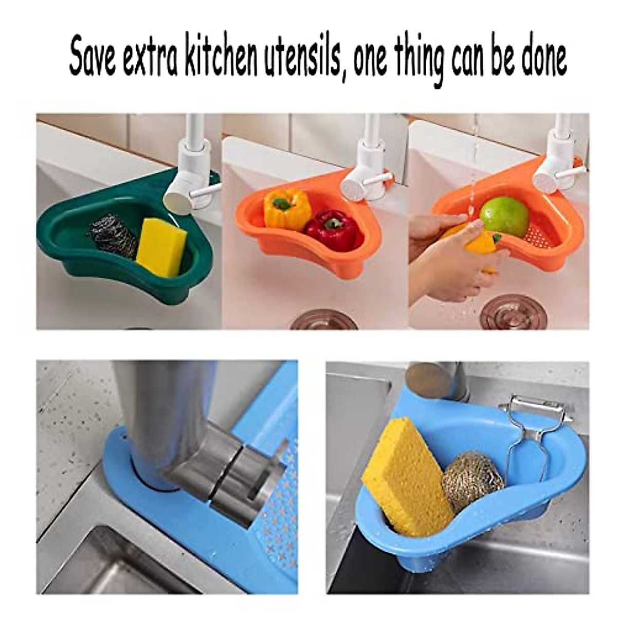 JJYDX 4 PCS Swan Drain Basket for Kitchen Sink, Multifunctional Household Swan Drain Basket for Sink, Swan Basket for Kitchen Sink Easy to Disassemble Fits All Sinks (One Reusable Sponge) (4 PCS)
