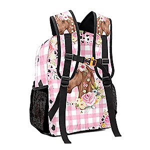 Deven Floral Horse Pink Plaid Personalized Kids Backpack for Boy/Girl Teen Primary School Daypack Travel Bag Bookbag