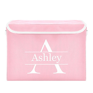 Light Pink Custom Storage Bins with Lid Foldable Personalized Name Storage Box Basket with Handle Shelf Basket Closet Organizer for Clothes Home Bedroom
