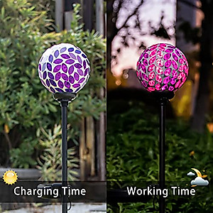 VCUTEKA Solar Path Lights Outdoor Decorative - Mosaic Solar Garden Stakes Light Waterproof LED Light for Landscape Lawn Patio Yard Driveway Decoration, Purple, 1 Pack