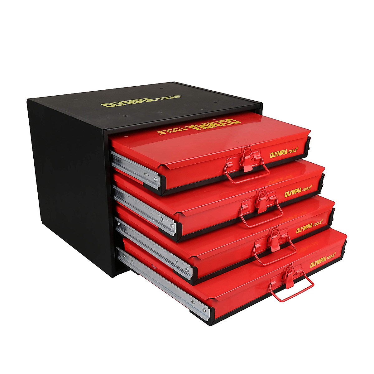 Olympia Tools 90-806 4-Drawer Hardware Organizer includes 2500-pieces Small Hardware, black/red