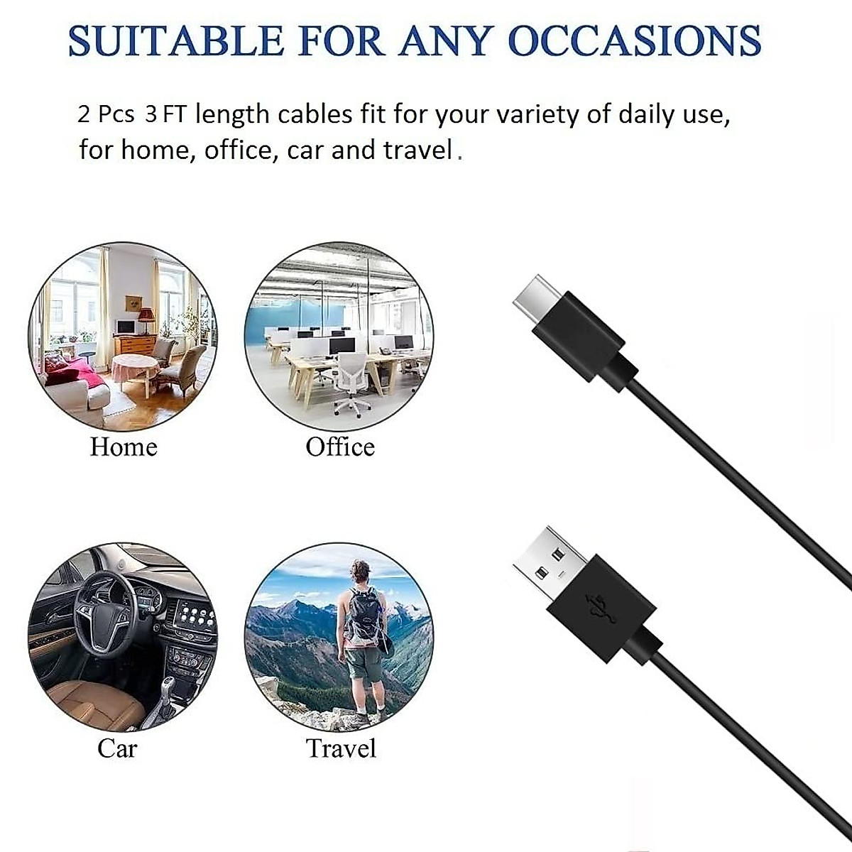 MYFON USB A to USB C Cable, USB Type C Cable, 2 Pack [3FT, 3FT], Fast Charging Cable, High Speed Data Transfer Cable, Android Phone Cable for Galaxy S10 S9 and More, Trustable