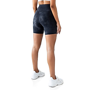 Kamo Fitness Ellyn High Waisted Yoga Shorts 6" Inseam Butt Lifting Tie Dye Soft Workout Pants Tummy Control (Black Tie Dye, M)