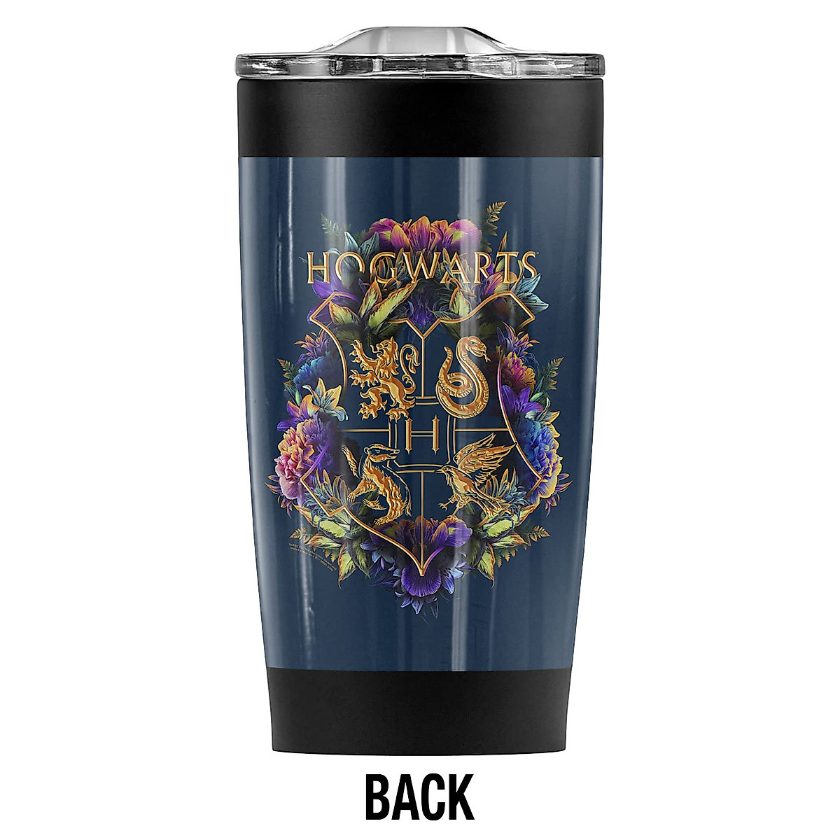 Harry Potter Hogwarts Colored Floral Crest Stainless Steel Tumbler 20 oz Coffee Travel Mug/Cup, Vacuum Insulated & Double Wall with Leakproof Sliding Lid | Great for Hot Drinks and Cold Beverages