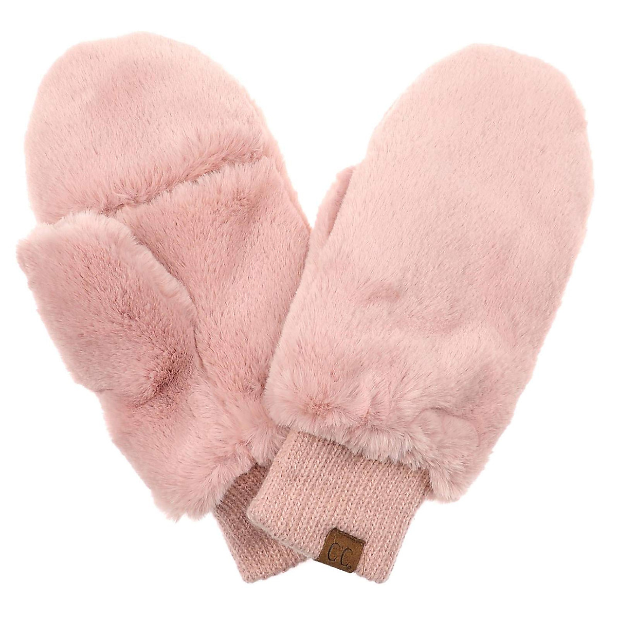 Funky Junque Mittens Women's Faux Fur Warm Fuzzy Soft Fingerless Gloves - Rose