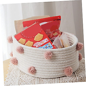 ABOOFAN Storage Basket Boho Basket Storage Shelf Clothes Container Shelf Storage Rack Woven Laundry Baskets Sundry Cosmetic Storage Holder Shelf Basket Pink To Weave Cotton