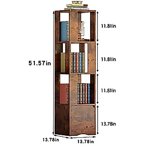 MIN WIN 4-Tier Storage Shelf Unit with Cabinet,Modern Bookcase Storage Cabinet Bookshelf, Tall Retro Wooden Book Shelf Free Standing Floor Cabinet for Small Spaces Home Office Corner Storage,Antique