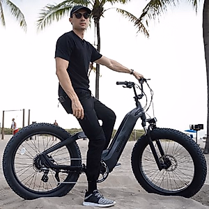 VELOWAVE Grace 2.0 48V 20AH Electric Bike for Adults 750W Bafang Motor Ebike with Fender Shimano 7-Speed 26" x 4.0 Fat Tire Step-Thru Electric Bicycle (Black/Grey)